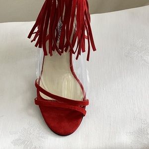Shellys | Shoes | Vintage Red Suede Ankle Fringe Sandals | Poshmark